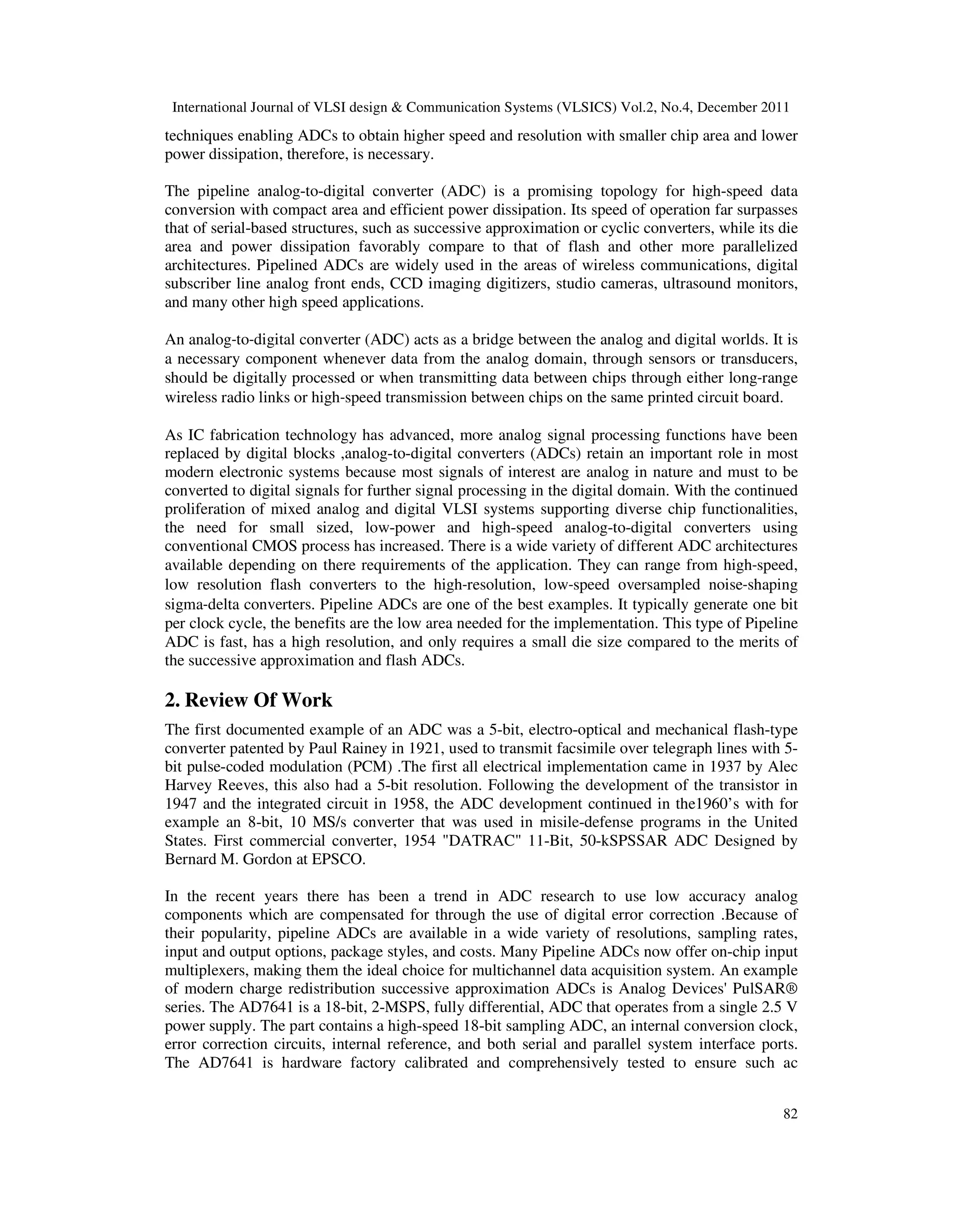 Vlsi Design Of Low Power High Speed 4 Bit Resolution Pipeline Adc In