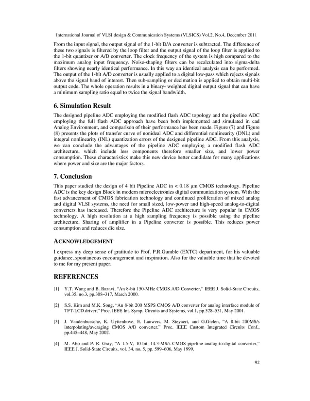 Vlsi Design Of Low Power High Speed 4 Bit Resolution Pipeline Adc In