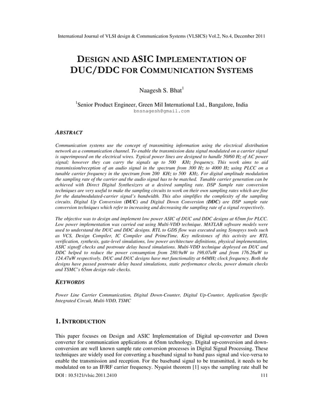 DESIGN AND ASIC IMPLEMENTATION OF DUC/DDC FOR COMMUNICATION SYSTEMS ...