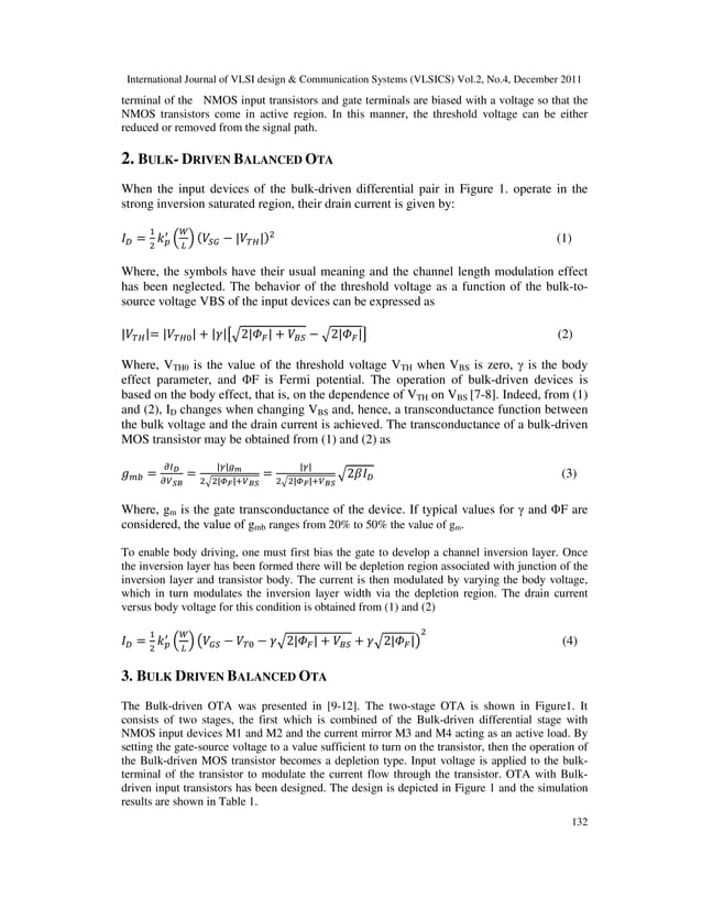 LOW POWER LOW VOLTAGE BULK DRIVEN BALANCED OTA | PDF