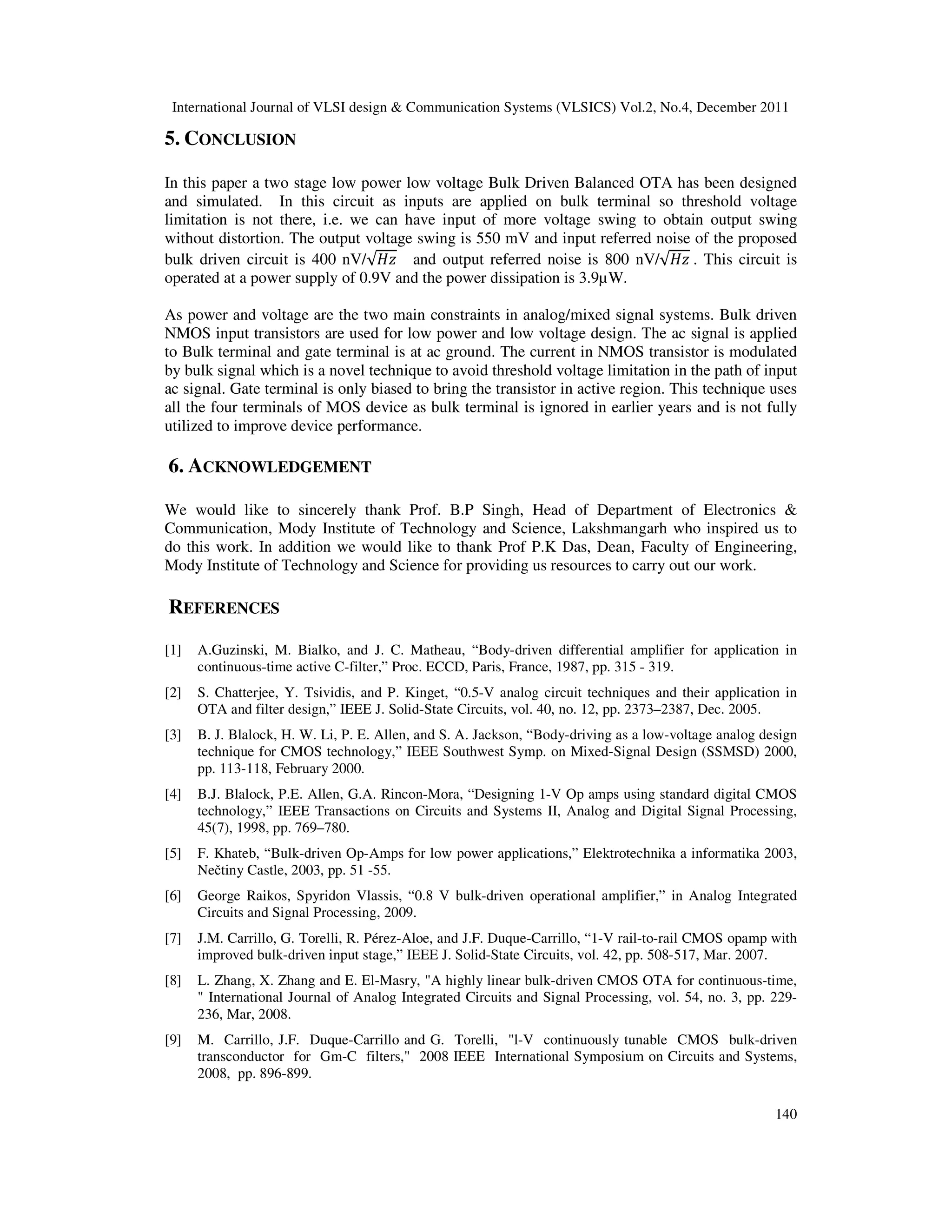 Low Power Low Voltage Bulk Driven Balanced OTA | PDF