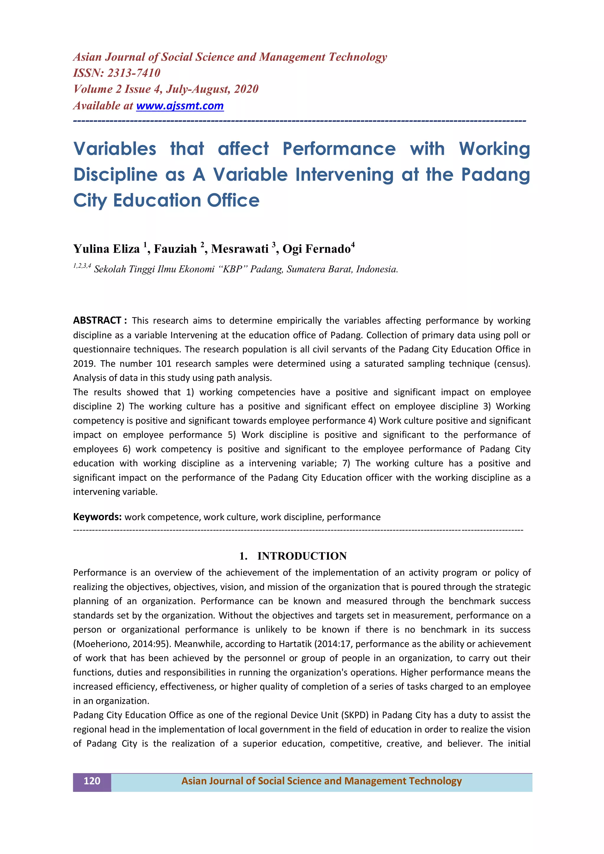 Variables that affect Performance with Working Discipline as A Variable ...