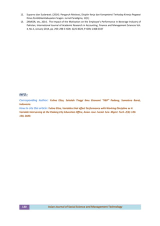 Variables that affect Performance with Working Discipline as A Variable ...