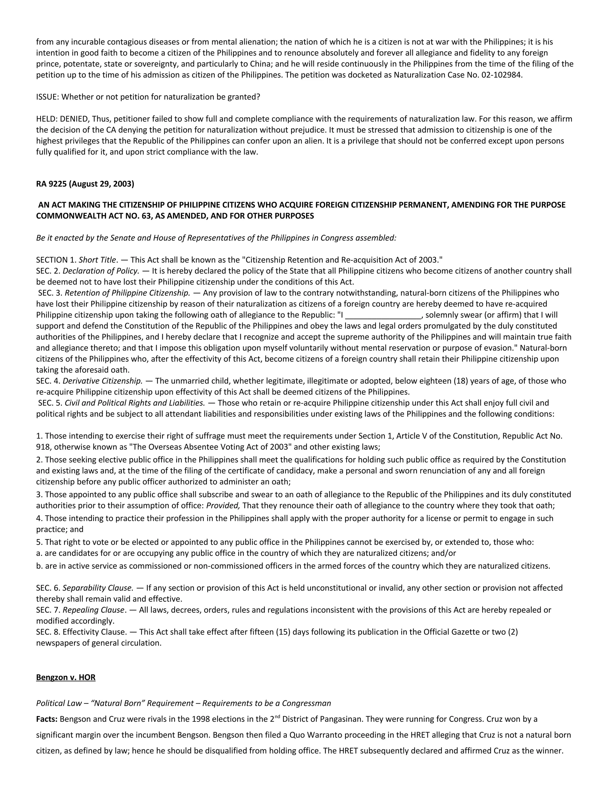 241259161 citizenship-case-digests | DOC | Politics