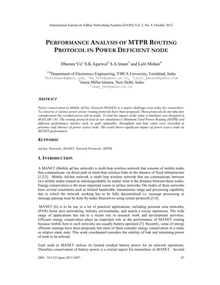 Performance Analysis of Mtpr Routing Protocol in Power Deficient Node | PDF | Internet of Things ...
