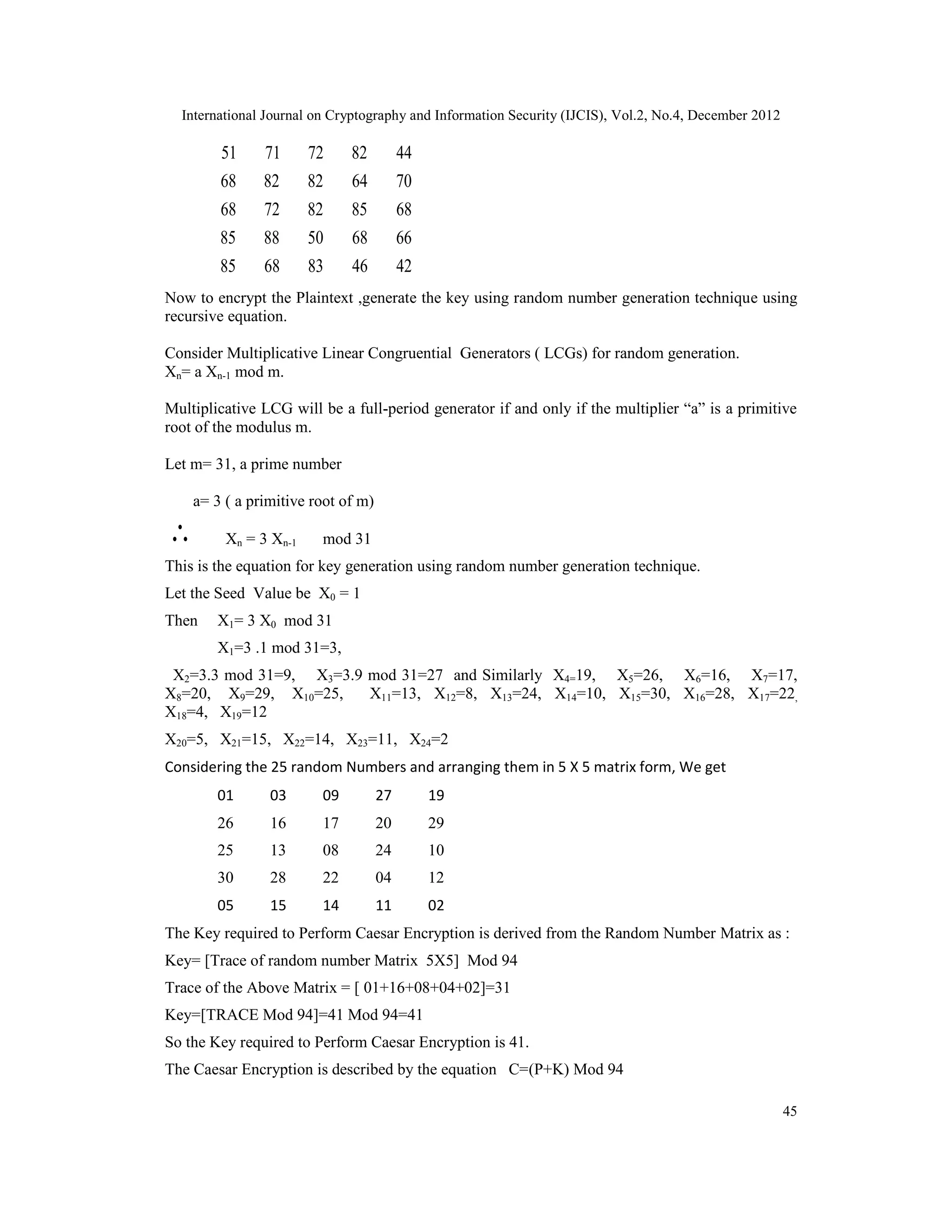 Improved Caesar Cipher with Random Number Generation Technique and Multistage Encryption | PDF ...