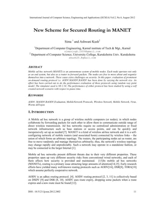 New Scheme for Secured Routing in MANET | PDF