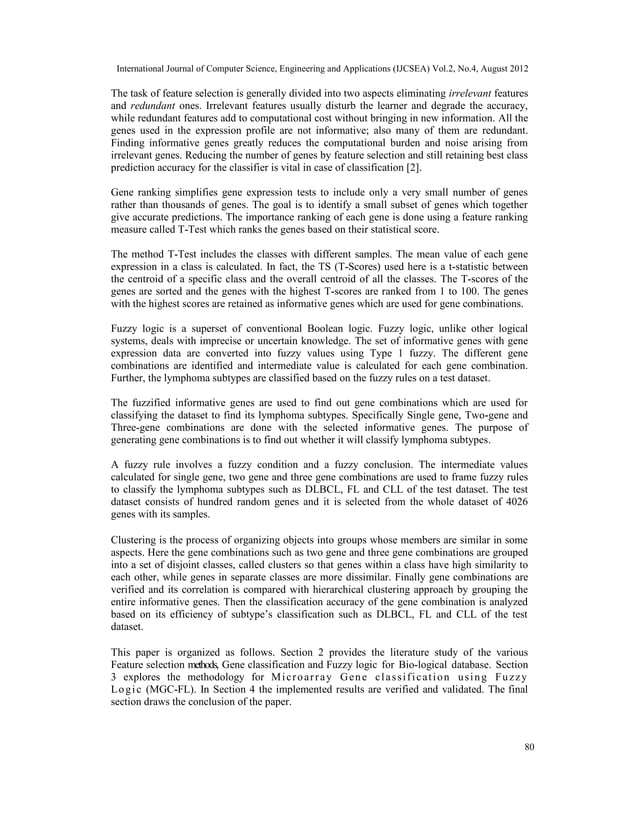 Classification Of Microarray Gene Expression Data By Gene Combinations Using Fuzzy Logic Mgc Fl