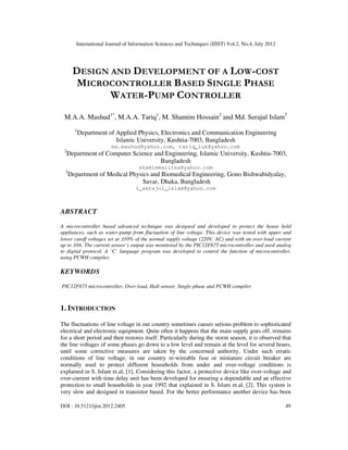 DESIGN AND DEVELOPMENT OF A LOW-COST MICROCONTROLLER BASED SINGLE PHASE WATER-PUMP CONTROLLER | PDF