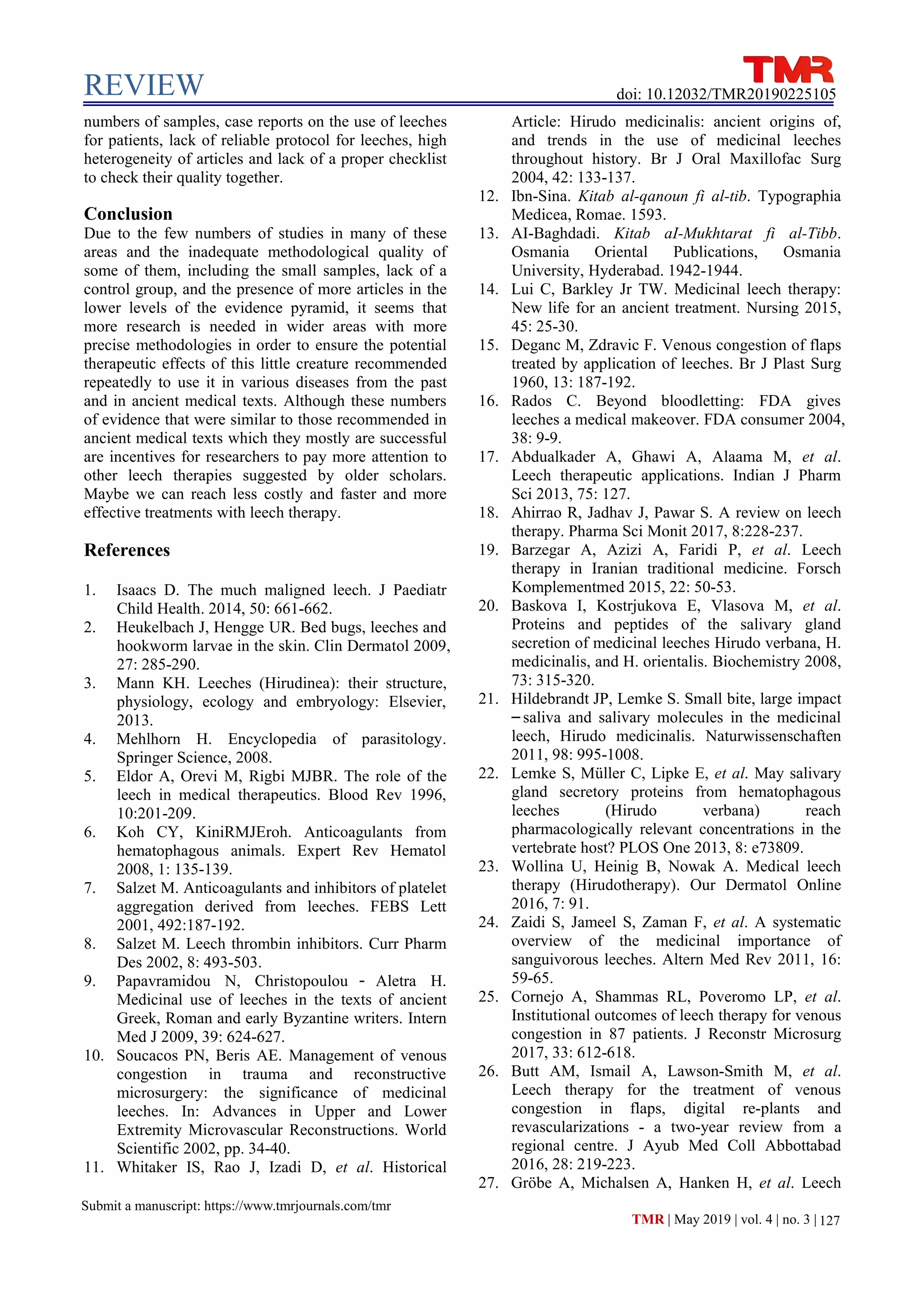 Leech therapy indications: a scoping review | PDF