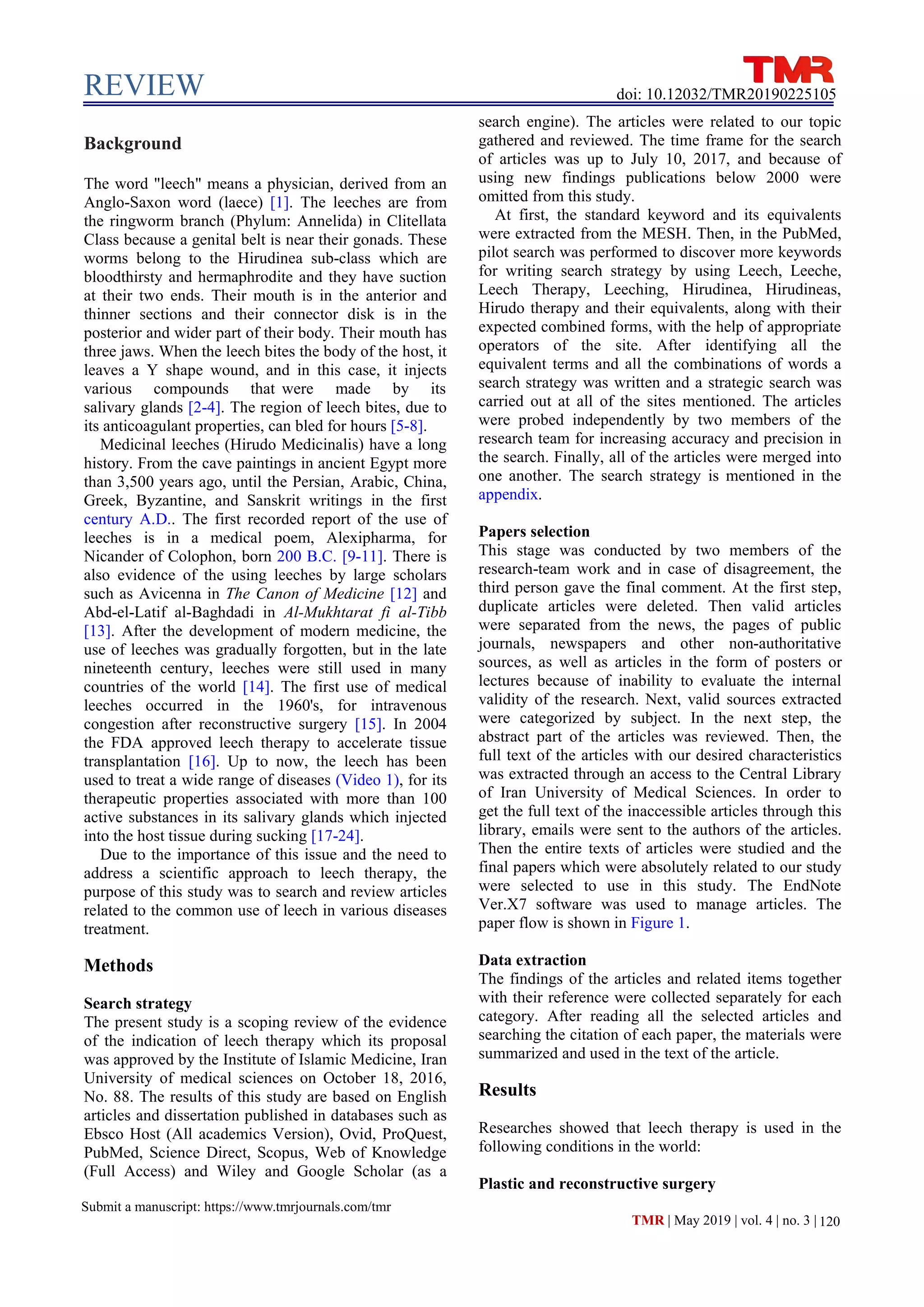 Leech therapy indications: a scoping review | PDF