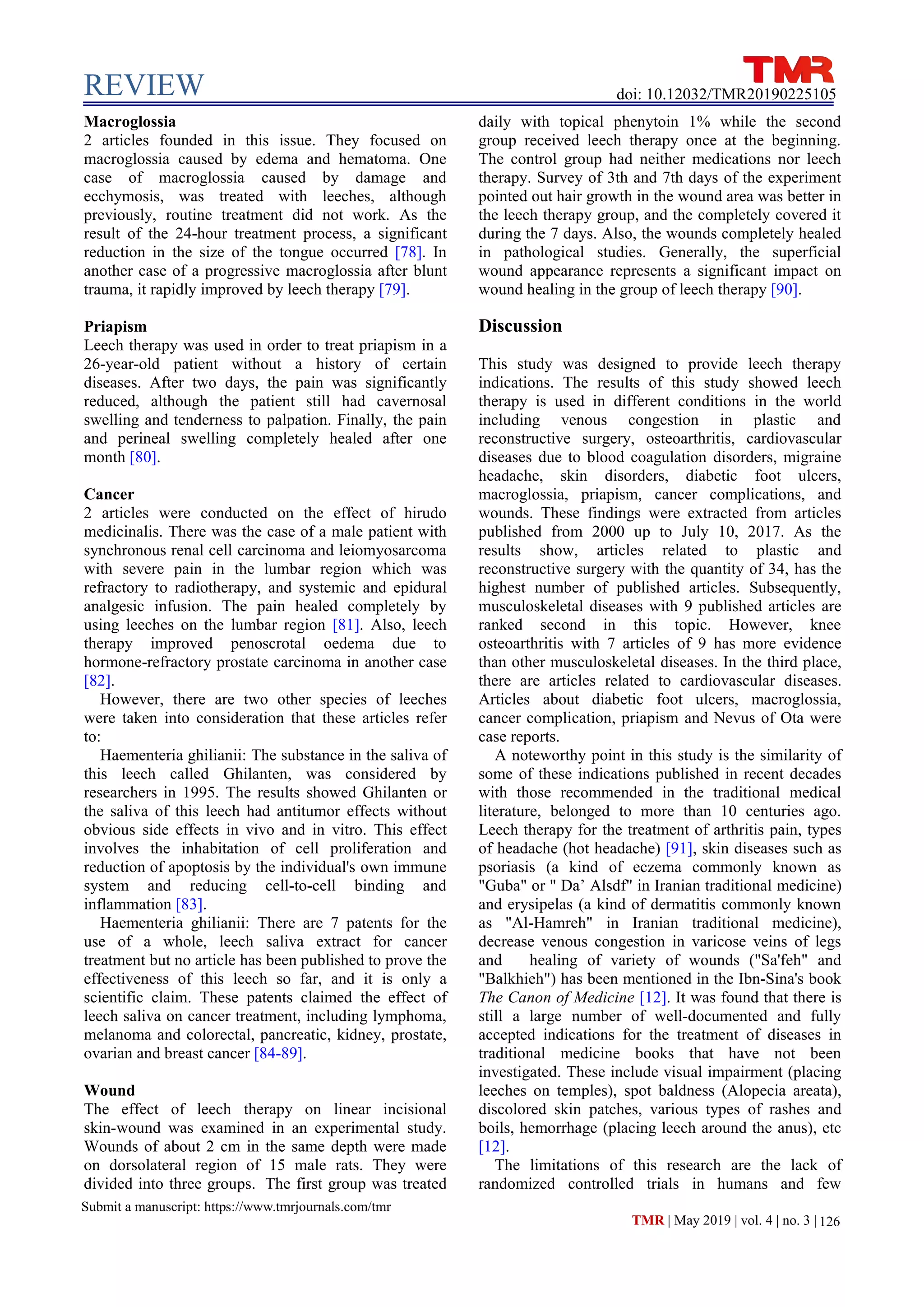 Leech therapy indications: a scoping review | PDF