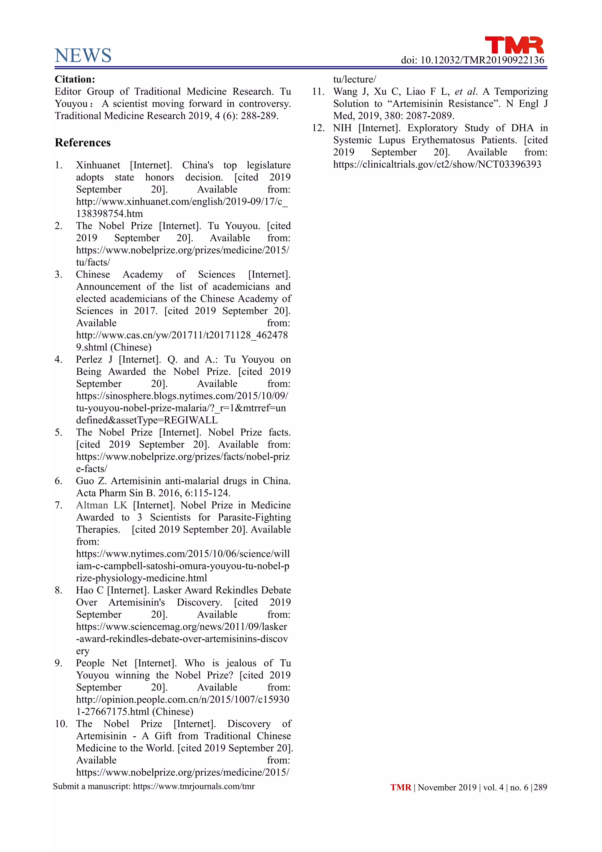 Tu Youyou：A scientist moving forward in controversy | PDF