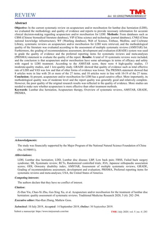 Acupuncture and/or moxibustion for the treatment of lumbar disc ...