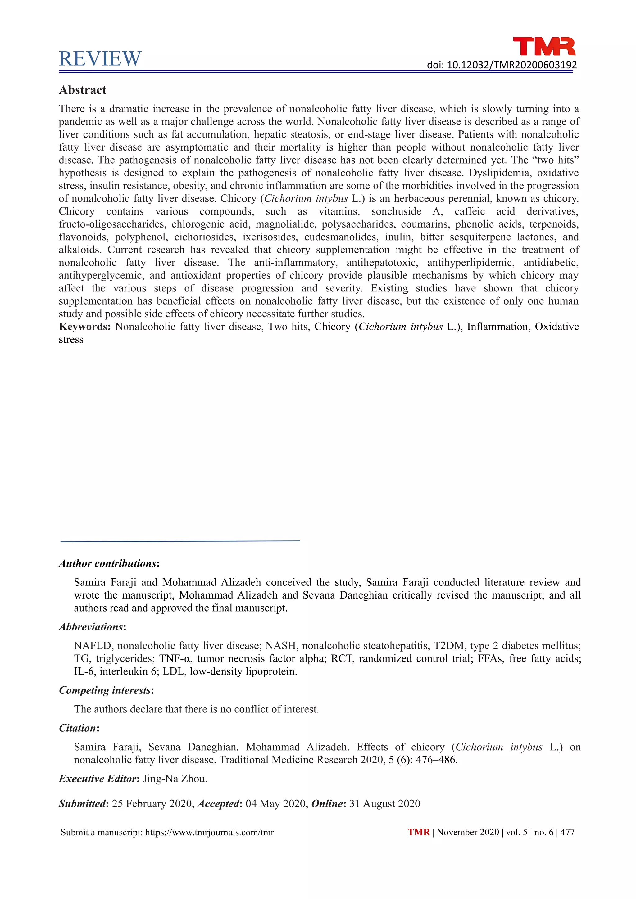 Effects of chicory (Cichorium intybus L.) on nonalcoholic fatty liver ...