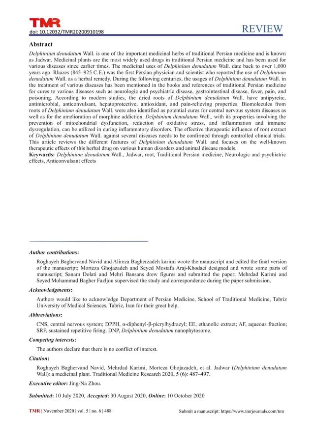 Jadwar (Delphinium denudatum Wall.): a medicinal plant | PDF