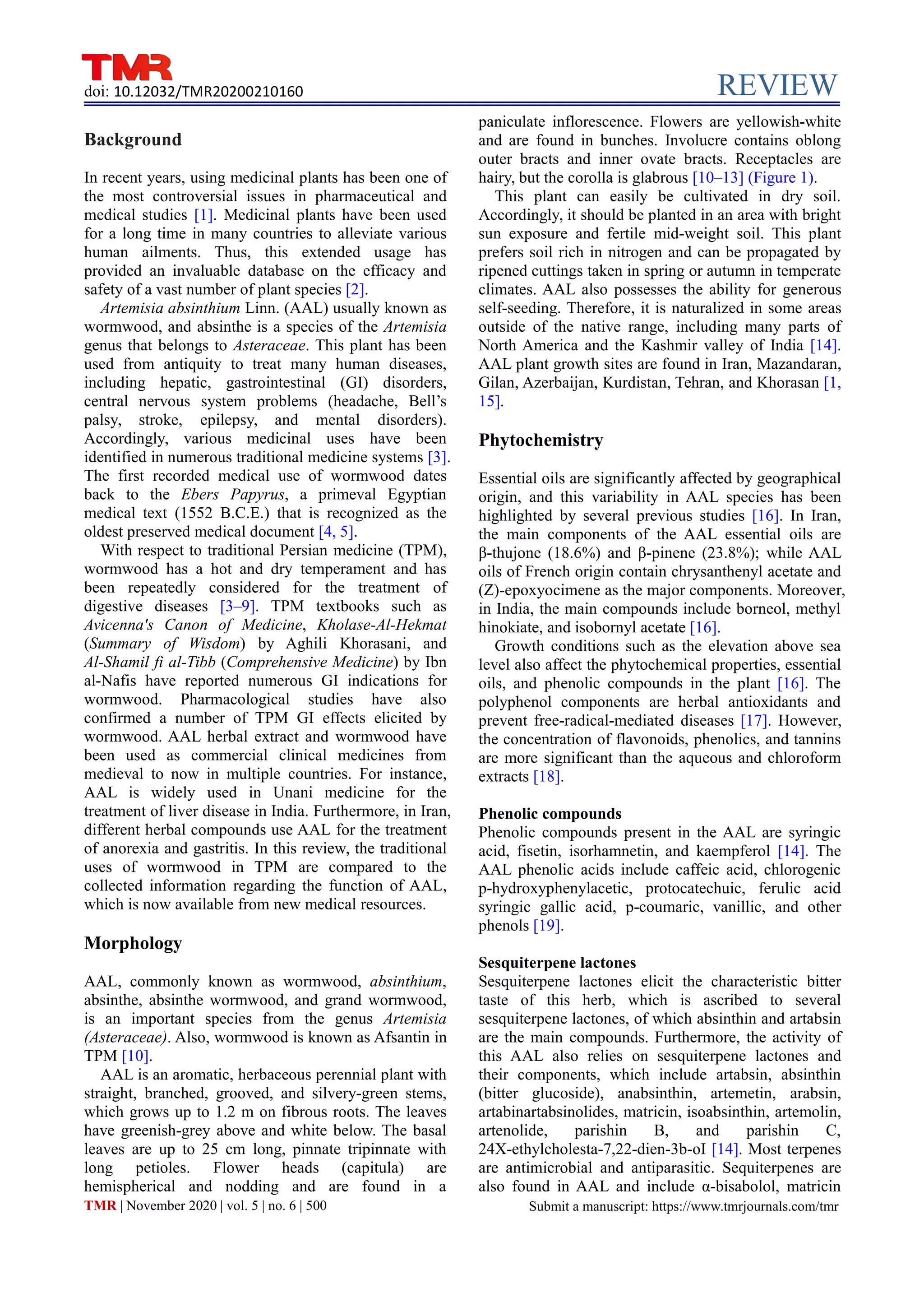 Gastrointestinal effects of Artemisia absinthium Linn. based on ...