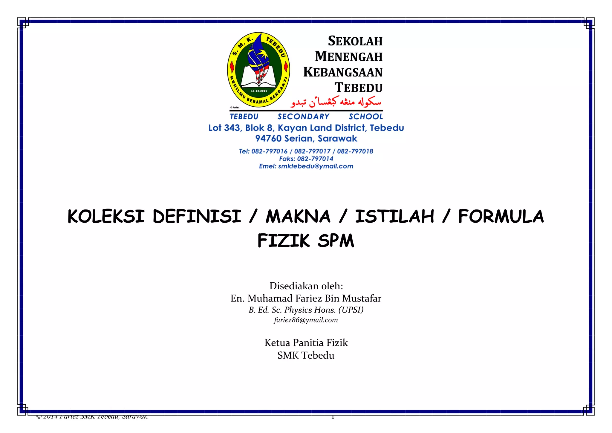 Koleksi Makna, Istilah Dan Formula Fizik SPM (Tingkatan 4 & 5) | PDF