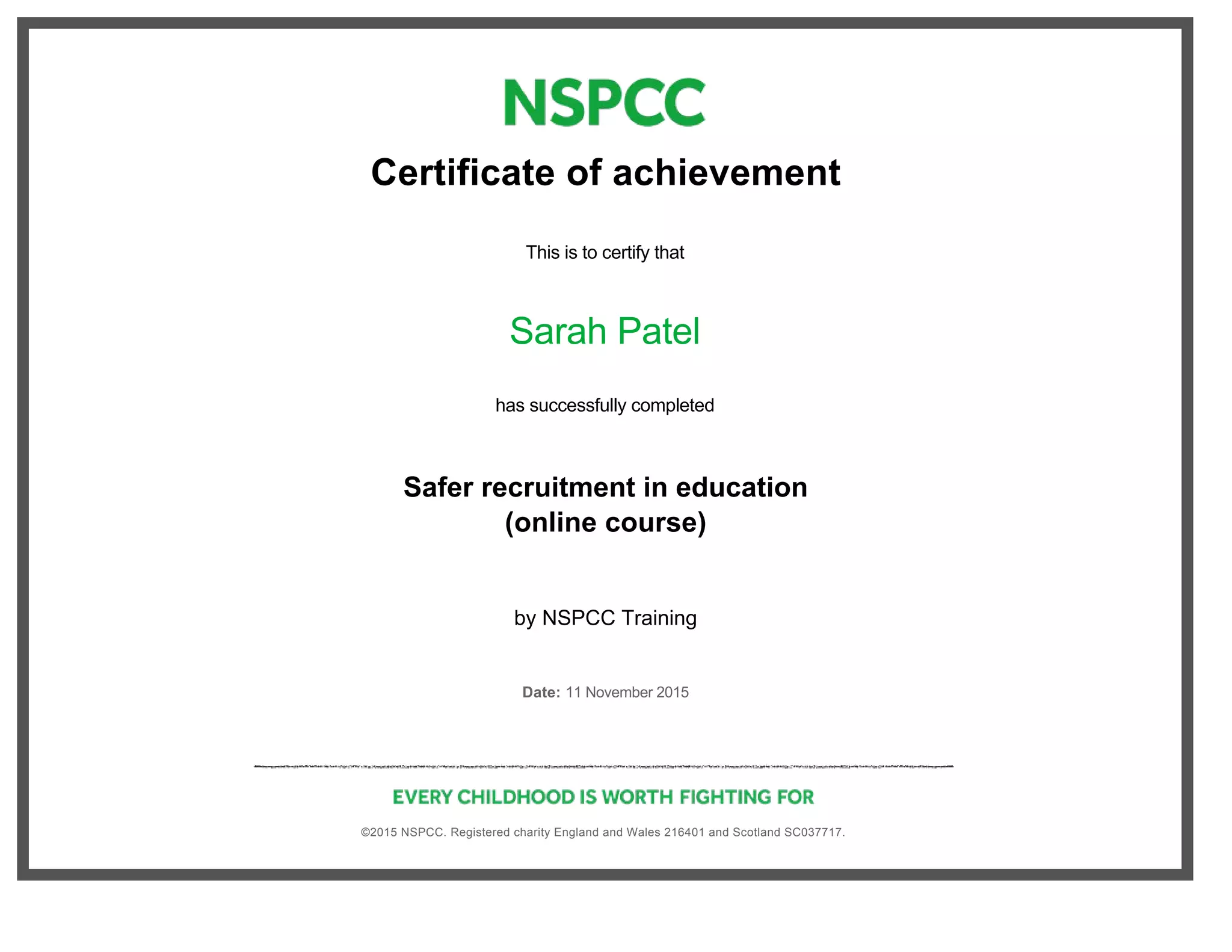 Safer Recruitment in Education Certificate | PDF