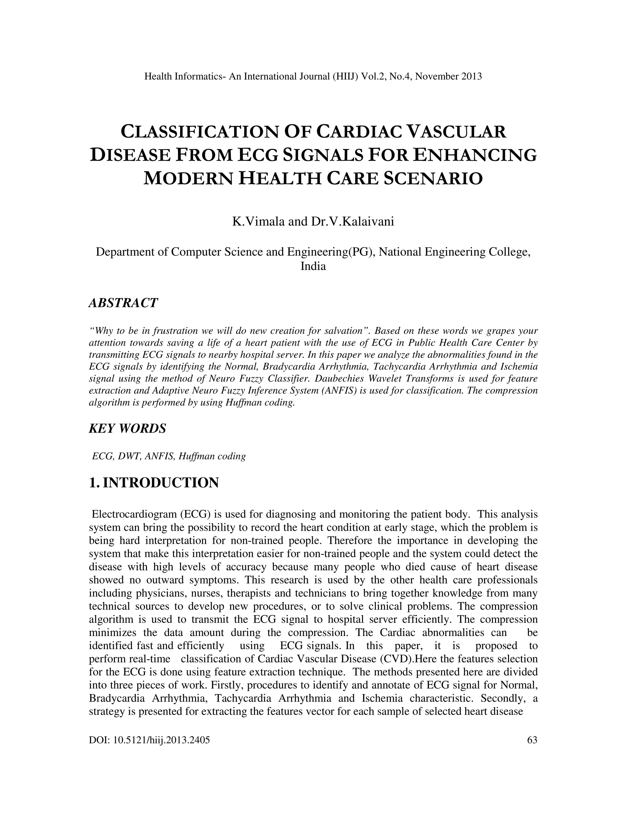 CLASSIFICATION OF CARDIAC VASCULAR DISEASE FROM ECG SIGNALS FOR ...