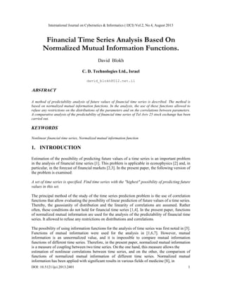 Financial Time Series Analysis Based On Normalized Mutual Information Functions | PDF