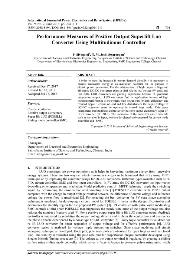 Performance Measures Of Positive Output Superlift Luo Converter Using Multitudinous Controller Pdf