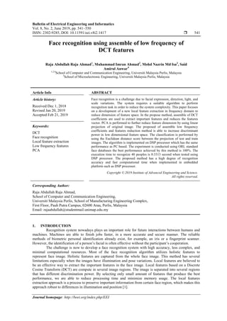 Face recognition using assemble of low frequency of DCT features | PDF