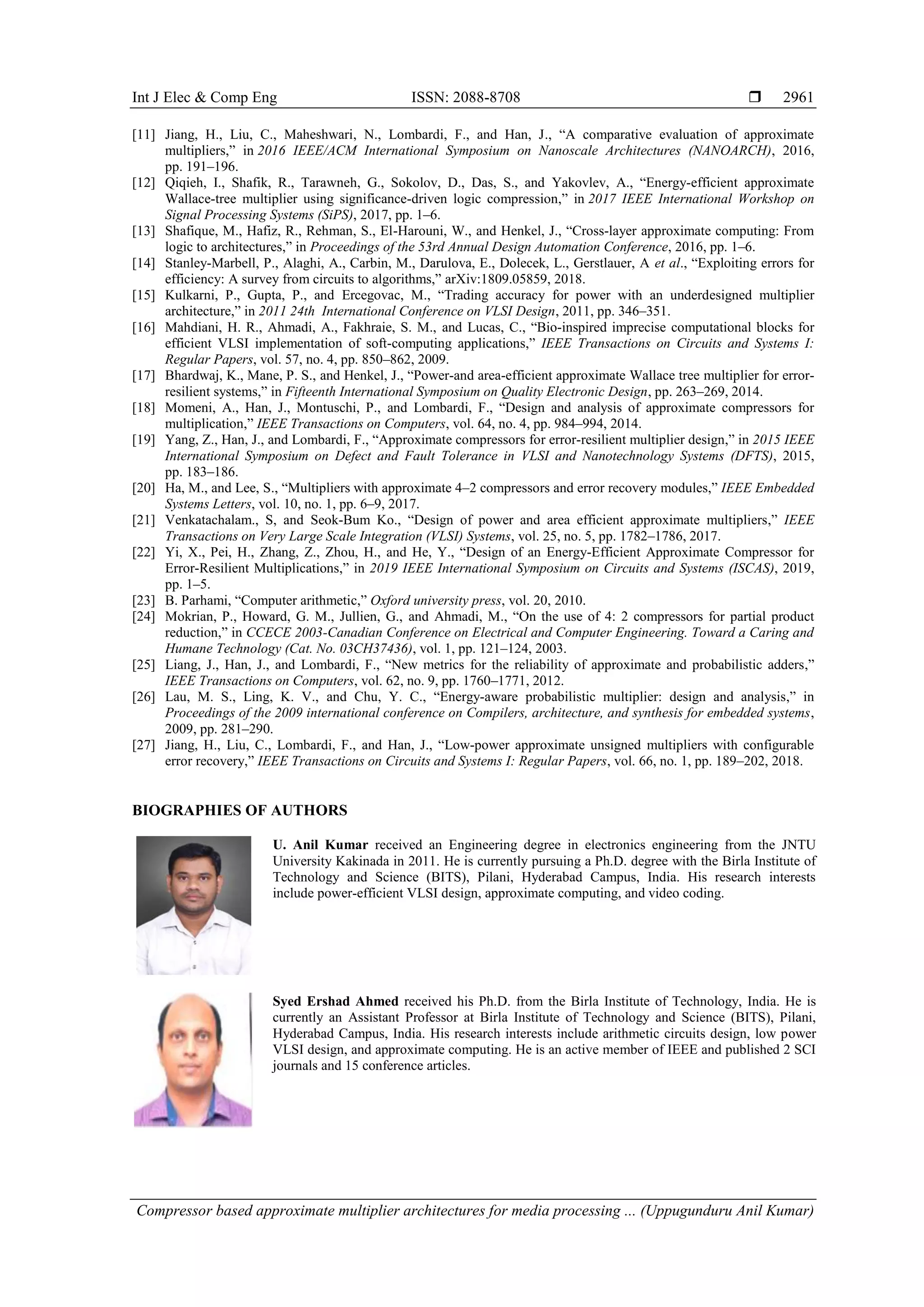 Compressor based approximate multiplier architectures for media processing applications | PDF