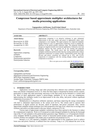 Compressor based approximate multiplier architectures for media processing applications | PDF