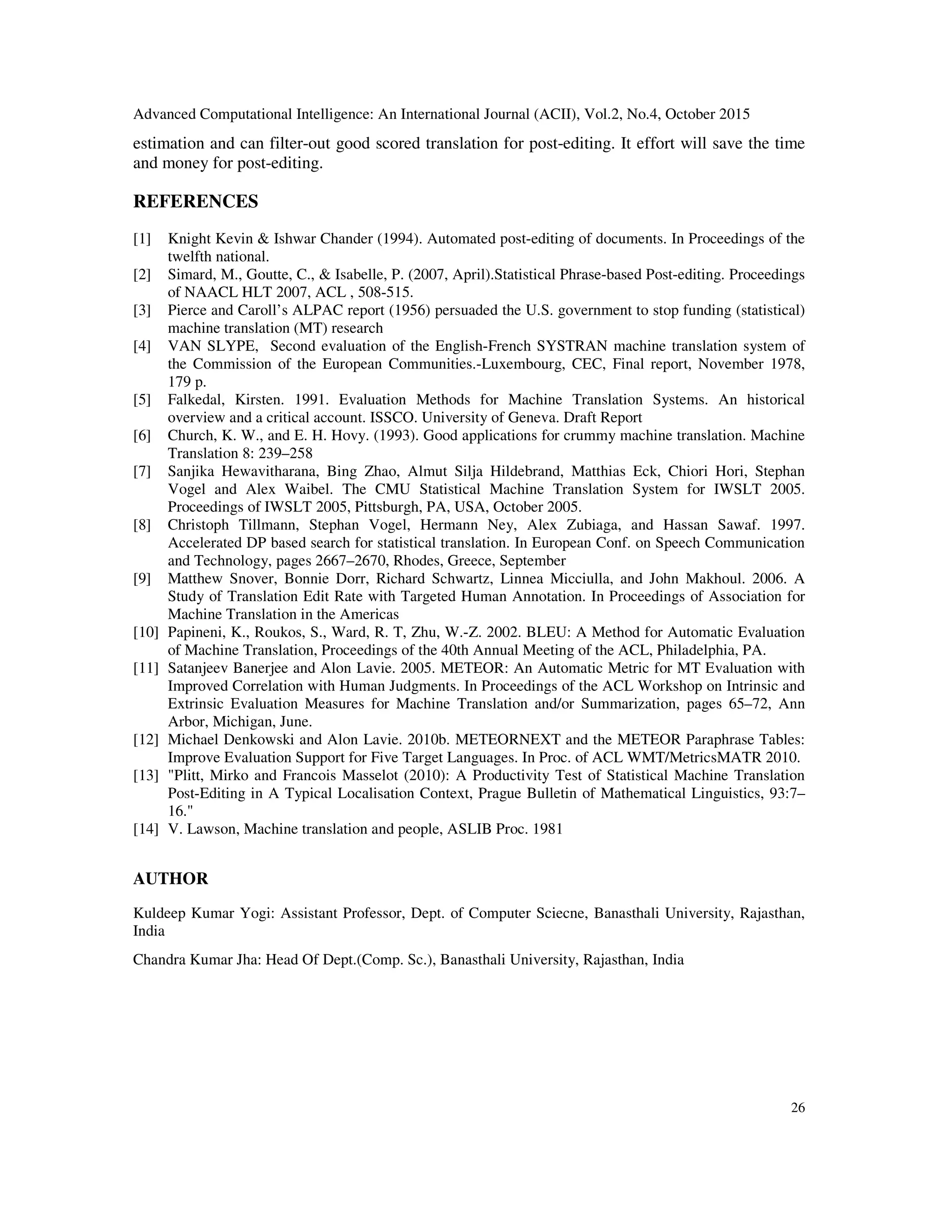 Classification Of Mt Output Using Hybrid Mt Evaluation Metrics For Post