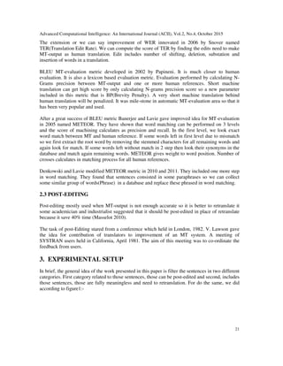 Classification of MT-Output Using Hybrid MT-Evaluation Metrics for Post-Editing and Their ...