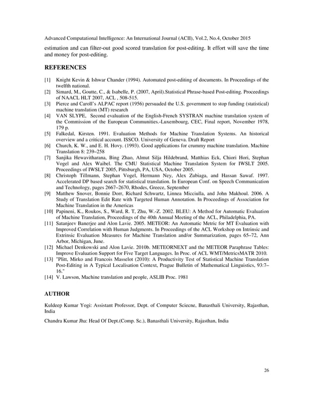 Classification Of Mt Output Using Hybrid Mt Evaluation Metrics For Post