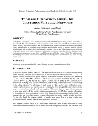 TOPOLOGY DISCOVERY IN MULTI-HOP CLUSTERING VEHICULAR NETWORKS | PDF