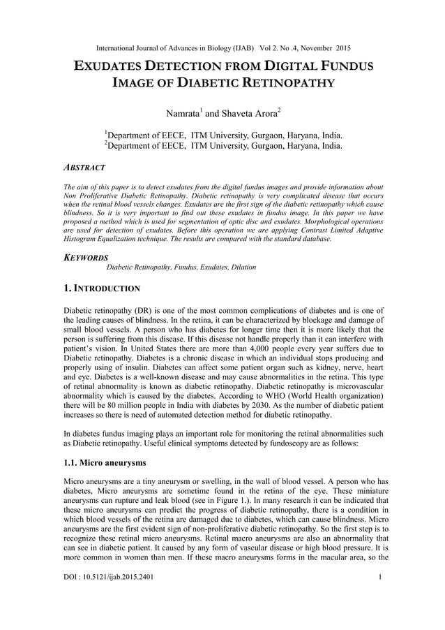 Exudates Detection From Digital Fundus Image Of Diabetic Retinopathy Pdf