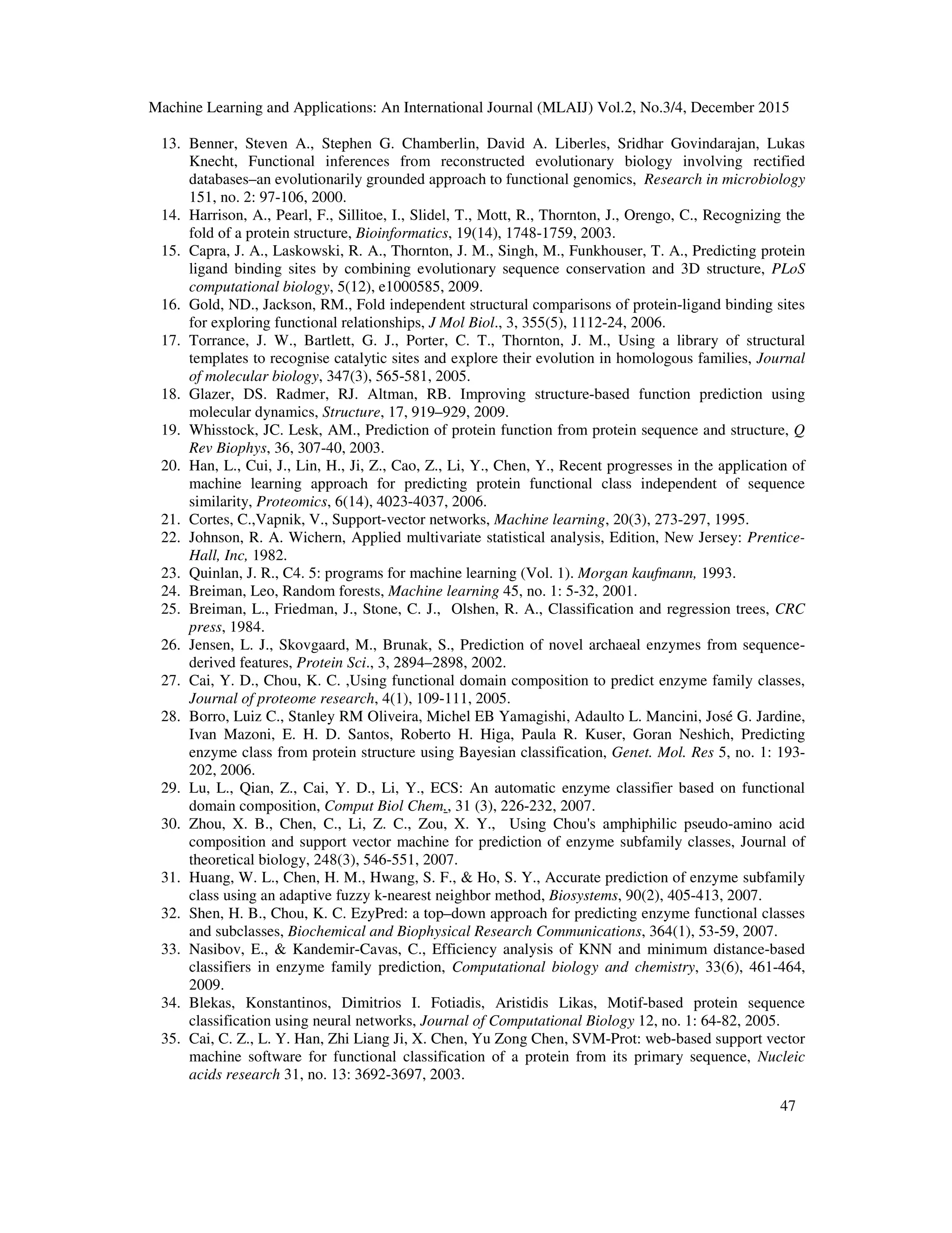 Classification of Enzymes Using Machine Learning Based Approaches: A Review | PDF