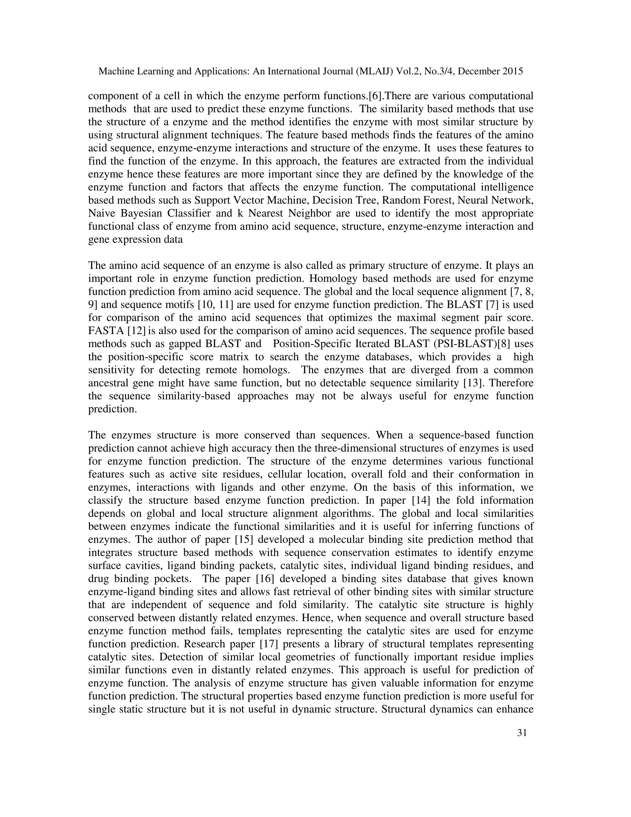 Classification of Enzymes Using Machine Learning Based Approaches: A Review | PDF