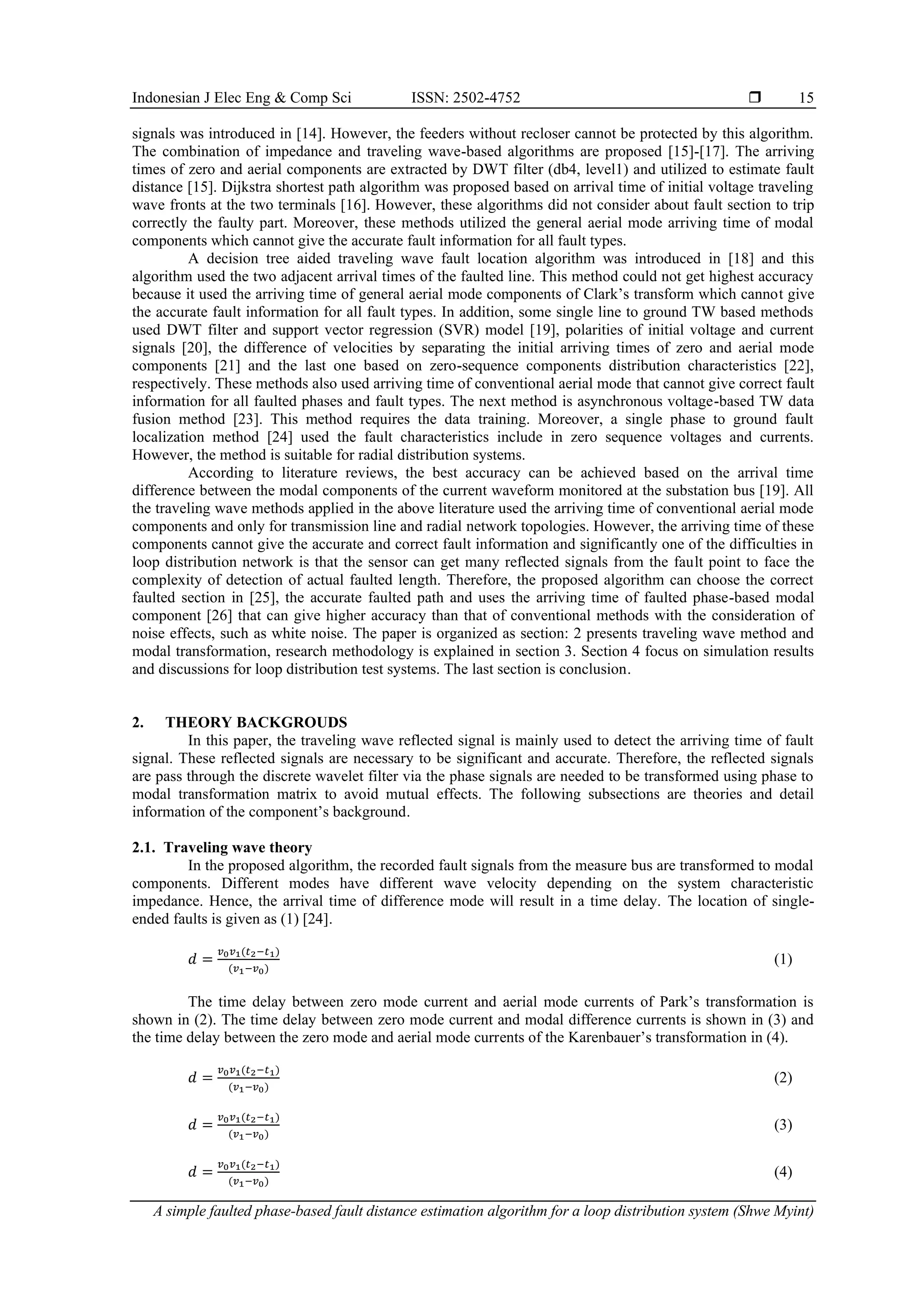 A Simple Faulted Phase Based Fault Distance Estimation Algorithm For A Loop Distribution System