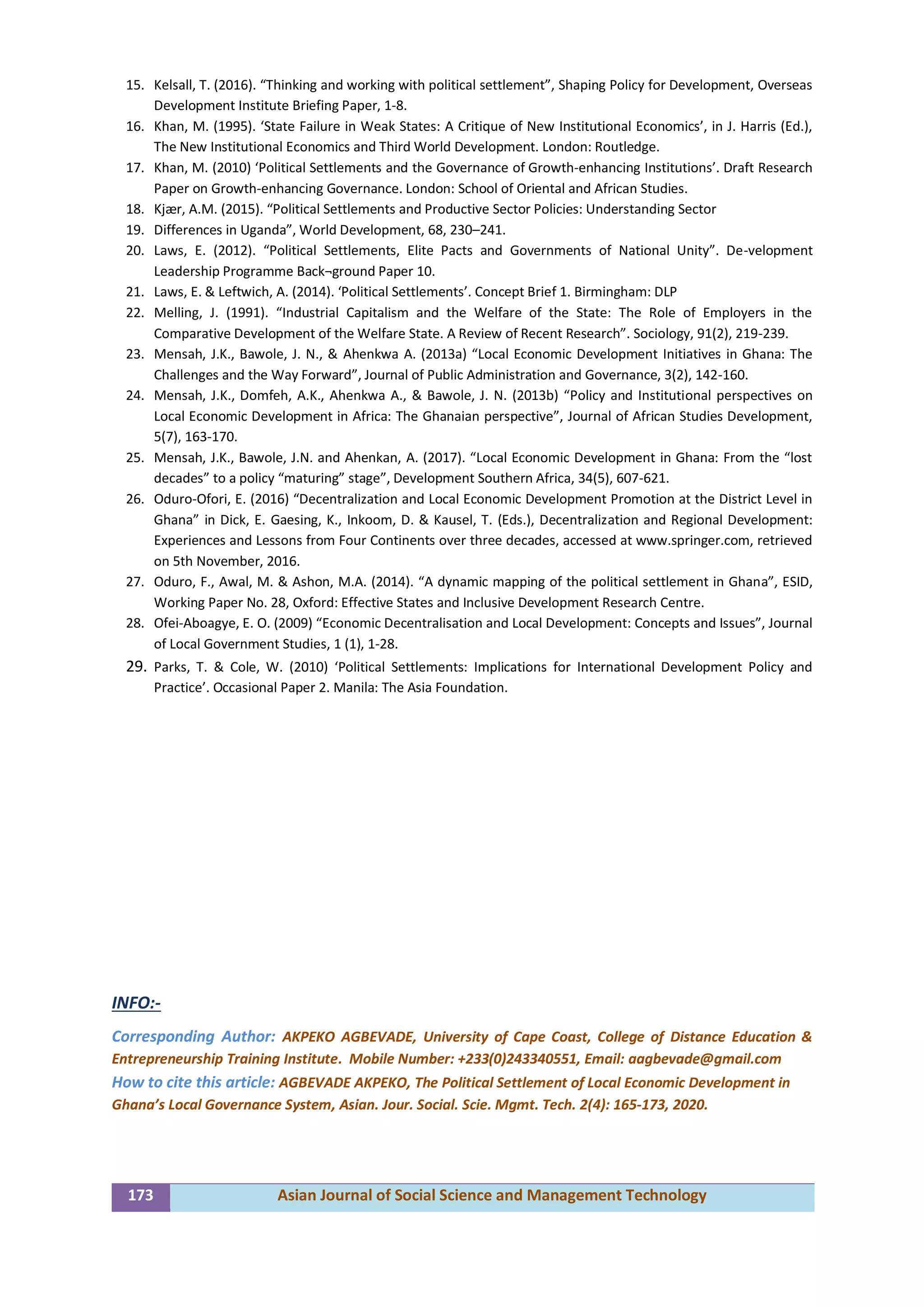 The Political Settlement of Local Economic Development in Ghana’s Local Governance System | PDF