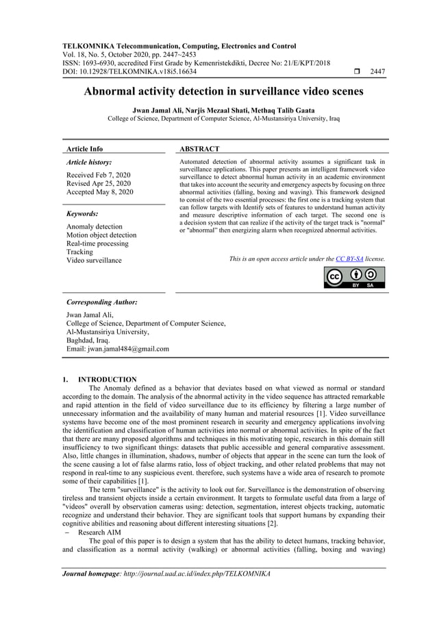 Abnormal Activity Detection In Surveillance Video Scenes Pdf
