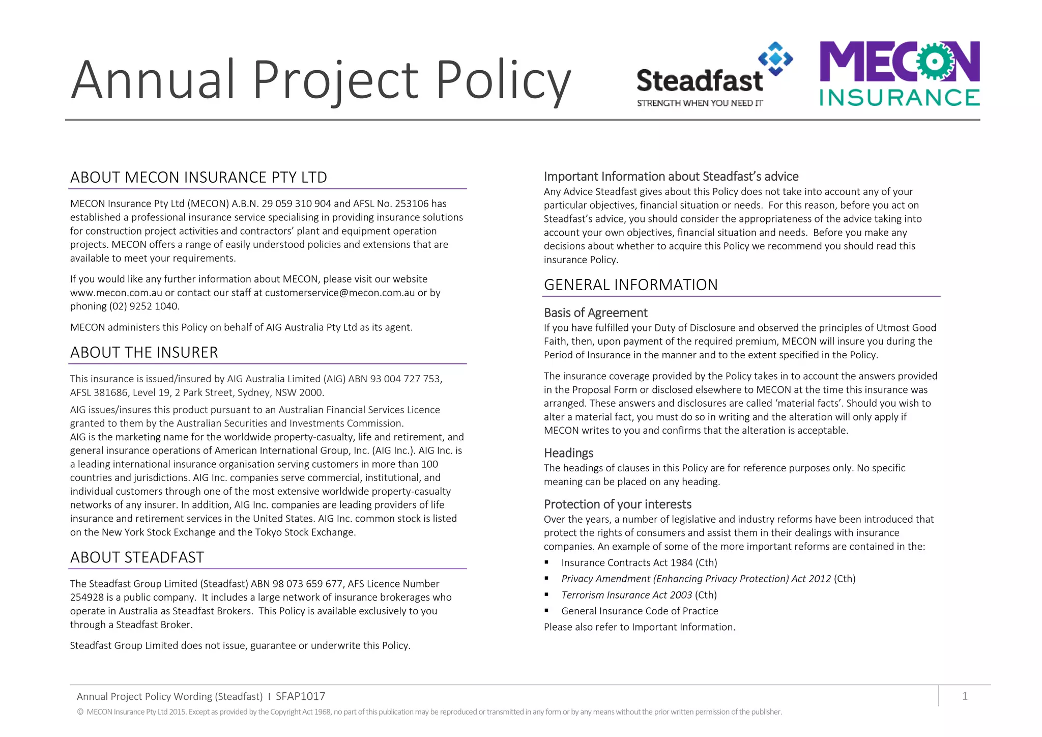 Steadfast Annual Project Policy | PPT