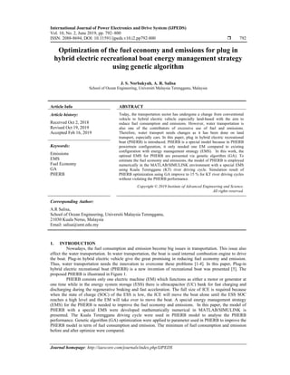 Optimization of the fuel economy and emissions for plug in hybrid electric recreational boat ...