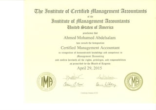 CMA Certificate, Ahmed M AbdElsalam | PPT