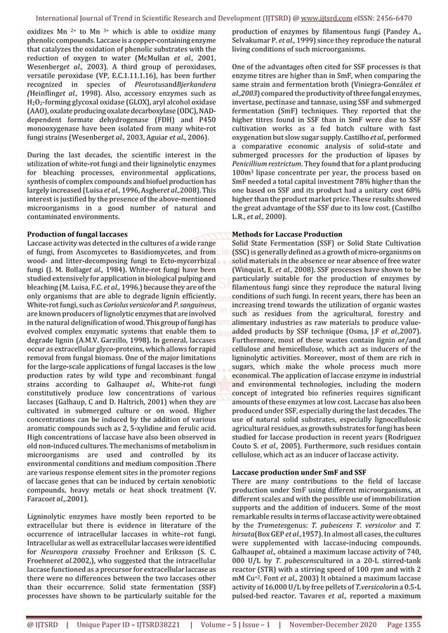 Fungal Laccase A Review on Production and its Potential Application for Human Welfare | PDF