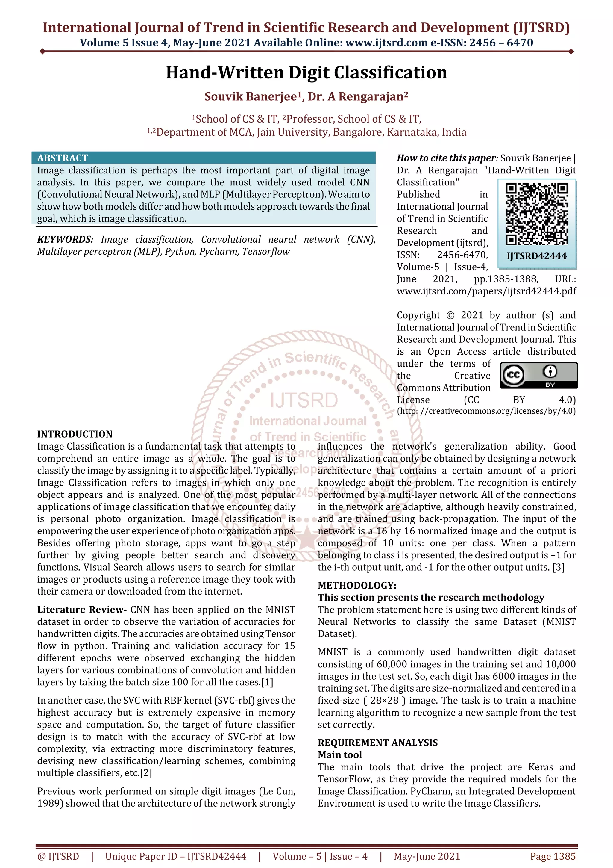 Hand Written Digit Classification Pdf