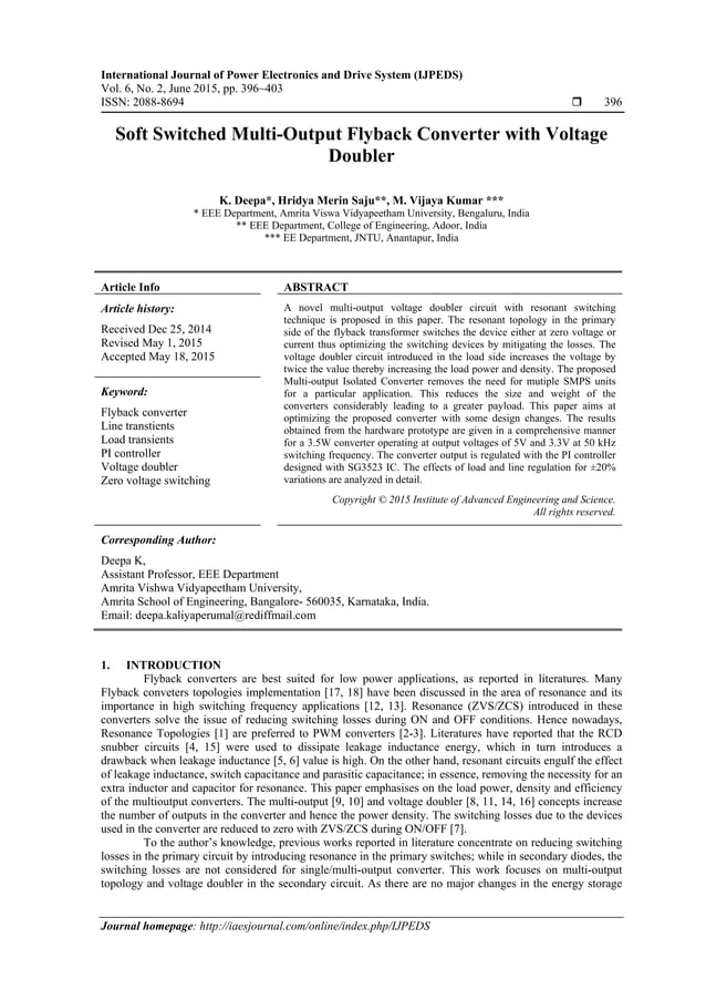 Soft Switched Multi-Output Flyback Converter with Voltage Doubler | PDF