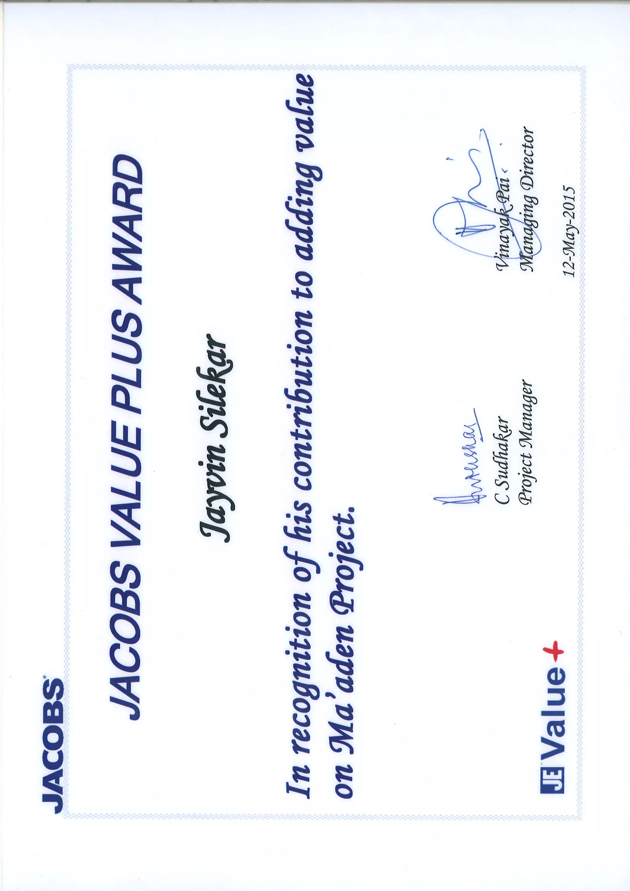 Jacobs Value Plus Certificate | PDF