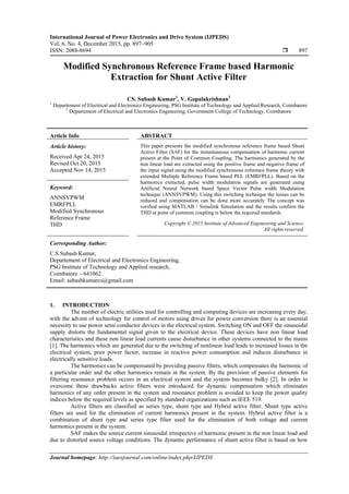 Modified Synchronous Reference Frame based Harmonic Extraction for Shunt Active Filter | PDF