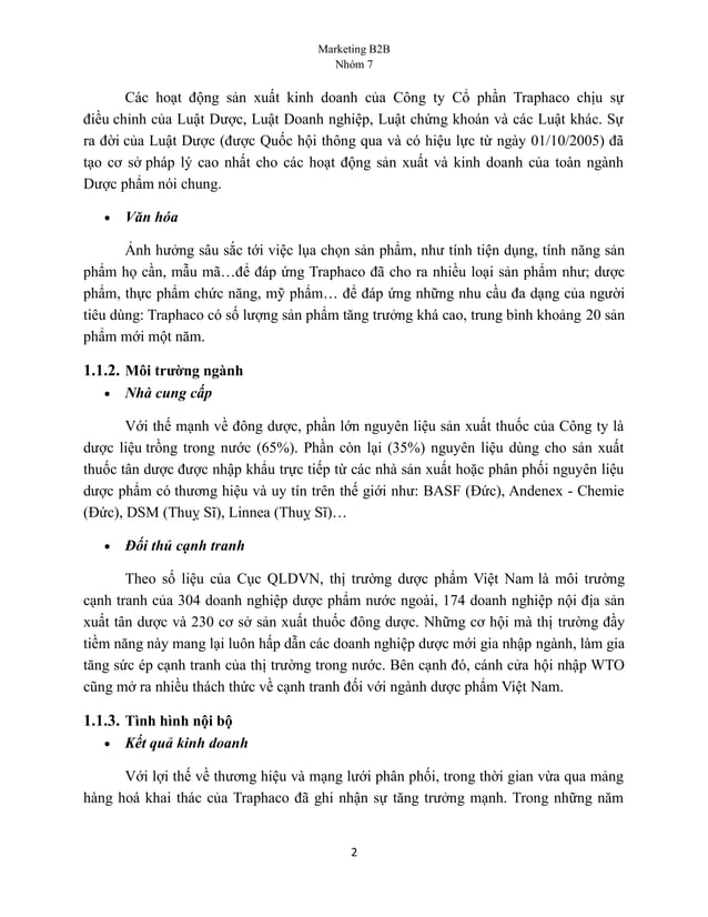 Phân tích marketing mix đáp ứng đoạn thị trường B2B của công ty dược phẩm Traphaco 2421442 | PDF