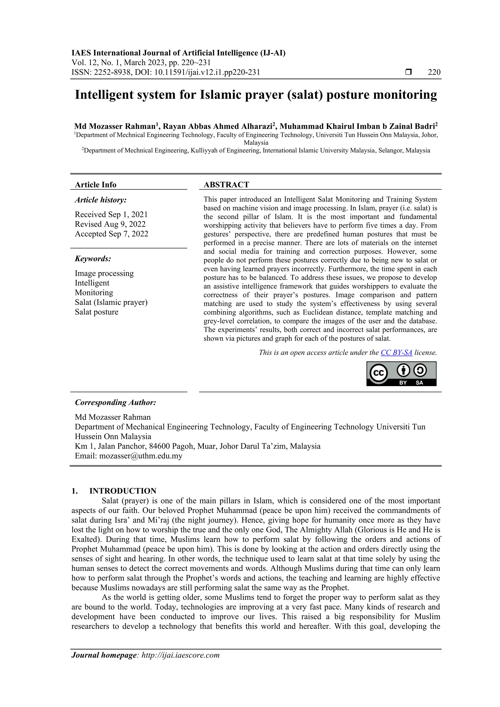 Intelligent system for Islamic prayer (salat) posture monitoring | PDF