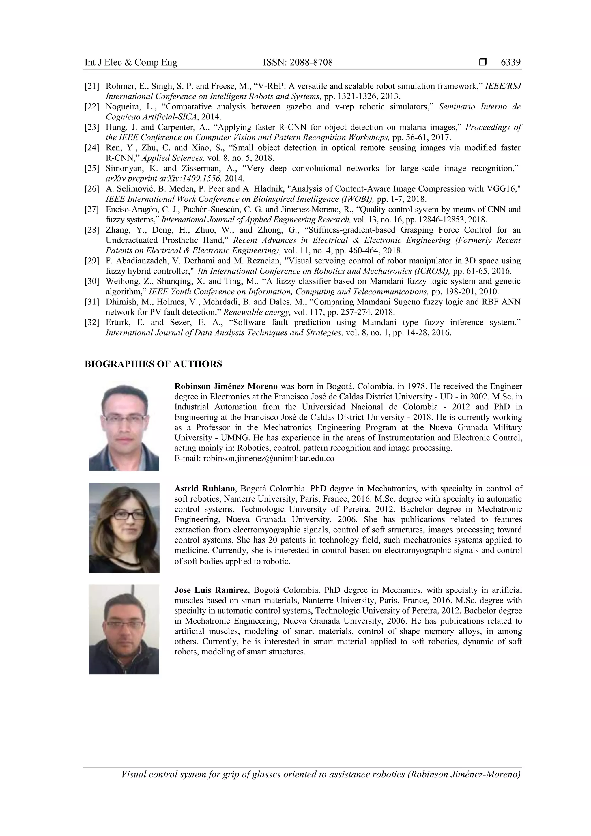 Visual control system for grip of glasses oriented to assistance ...